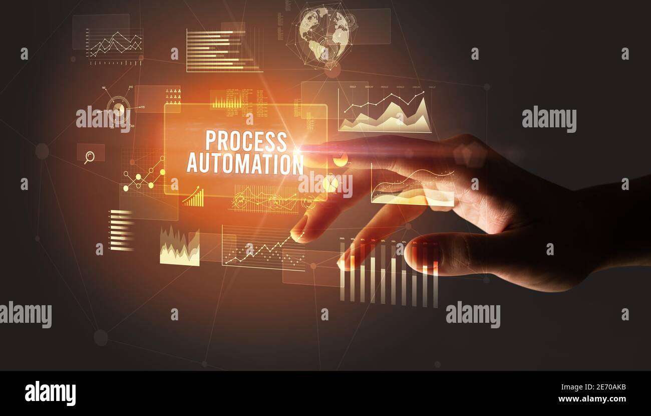 Hand touching PROCESS AUTOMATION inscription, new business technology ...