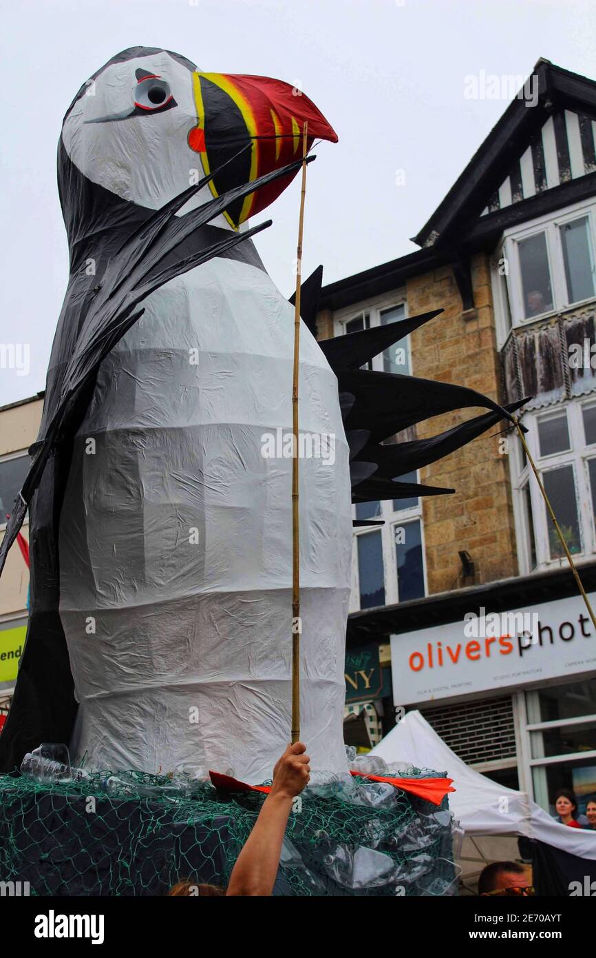 A puffin puppet in the 2019 Mazey day parade as part of Golowan ...