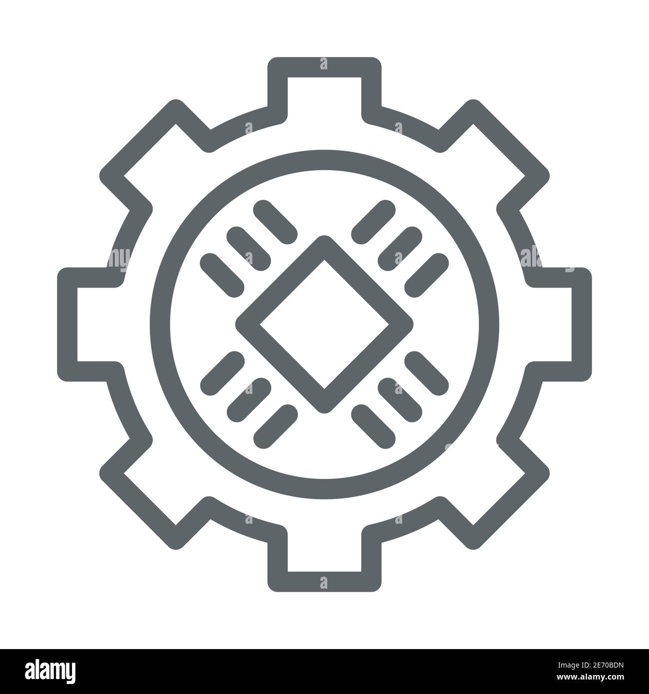 Central processor in gear line icon, Information technology concept ...