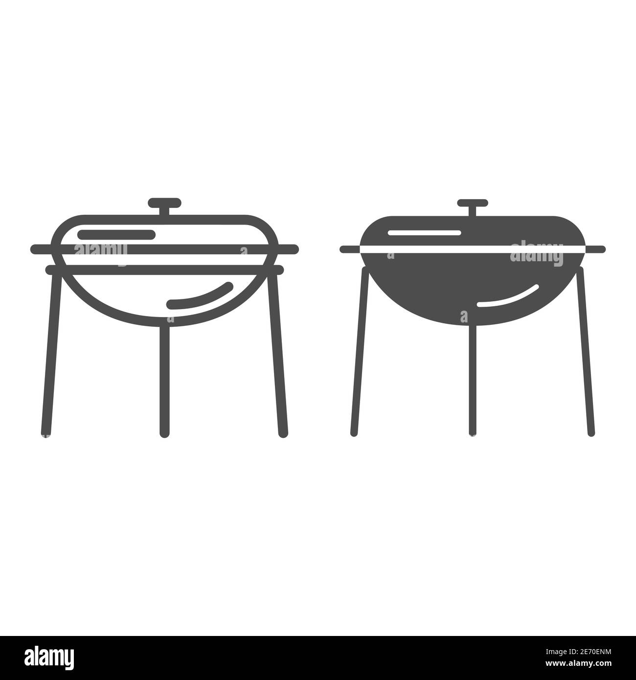 BBQ outdoor grill line and solid icon, camping equipment concept ...