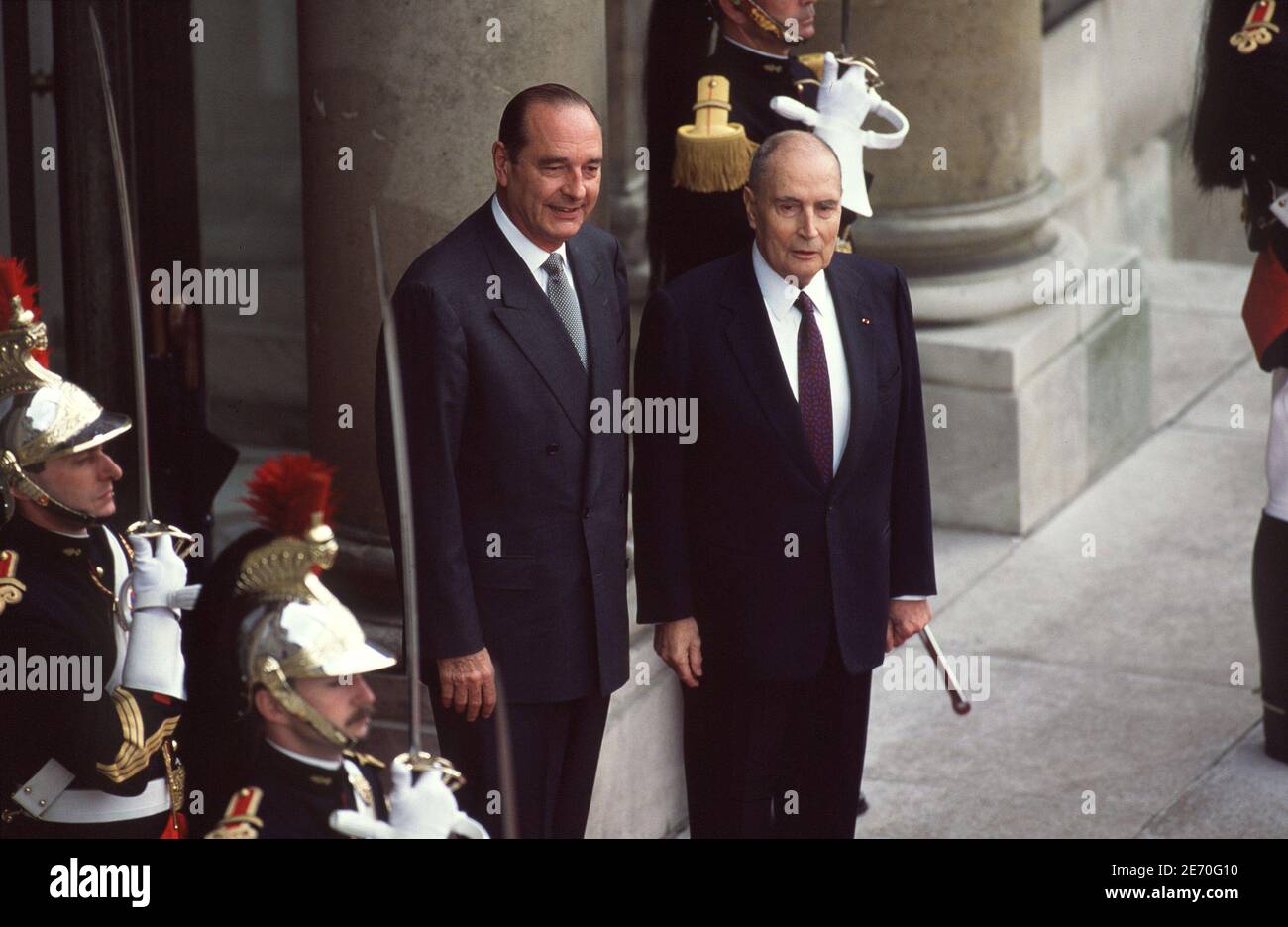 Jacques Chirac and Francois Mitterrand during the handing over of ...
