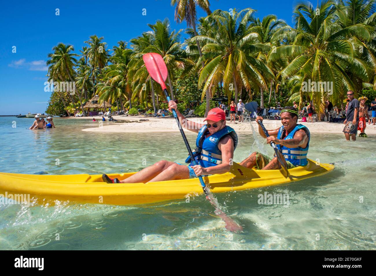 February 2020 - Kayaking in Taha'a island beach, French Polynesia. Motu ...