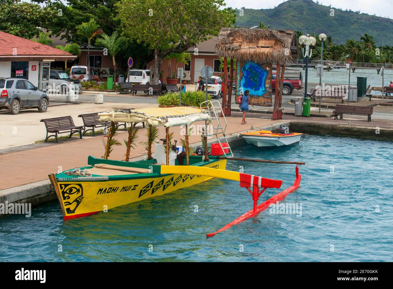 February 2020 - An outrigger boat used for reef excursions in Bora Bora ...
