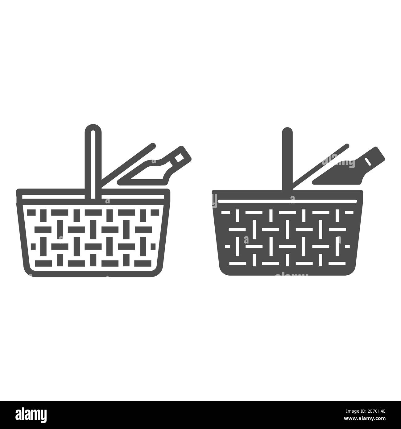 Food basket line and solid icon, picnic concept, picnic basket sign on ...