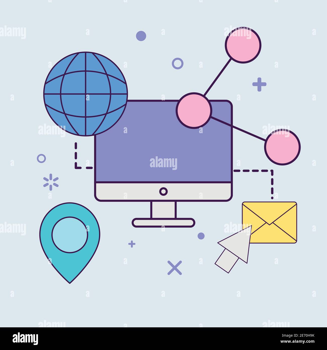 Digital marketing computer with icons design, ecommerce and shopping ...