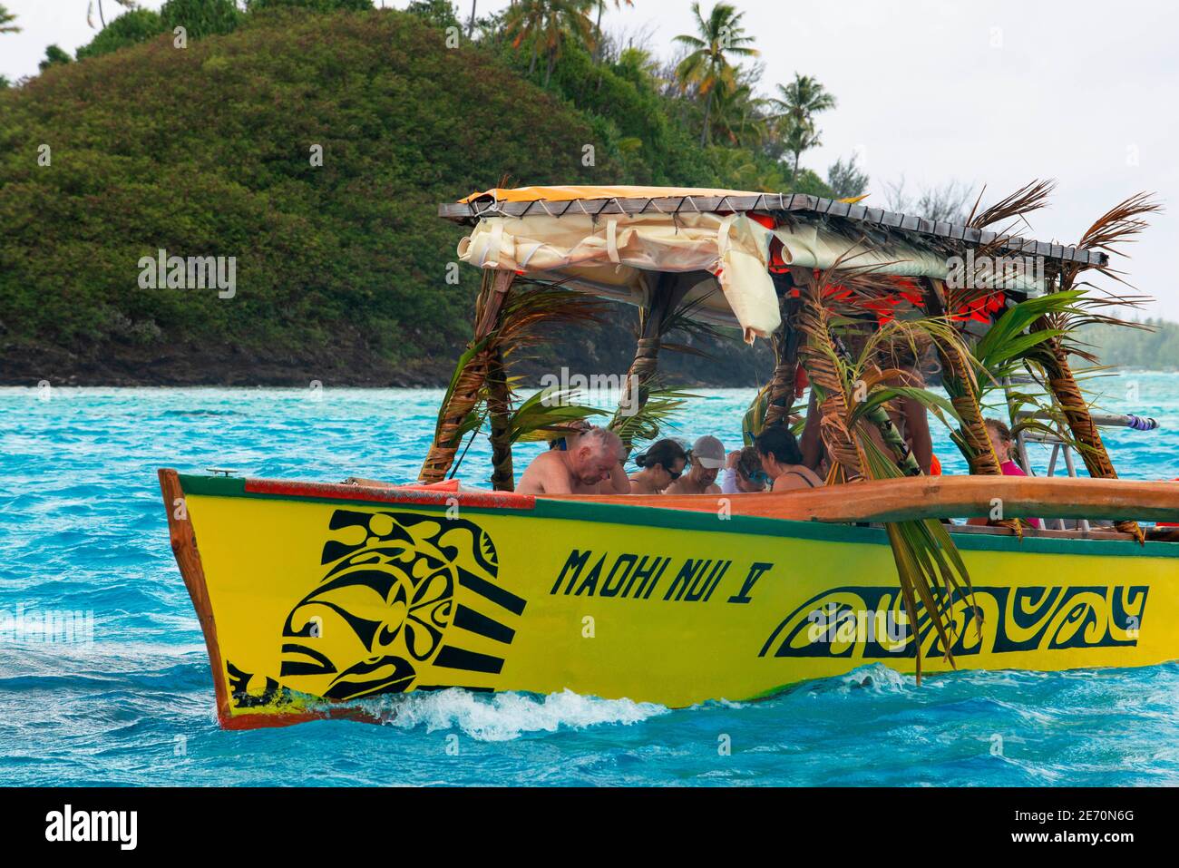 February 2020 - An outrigger boat used for reef excursions in Bora Bora ...