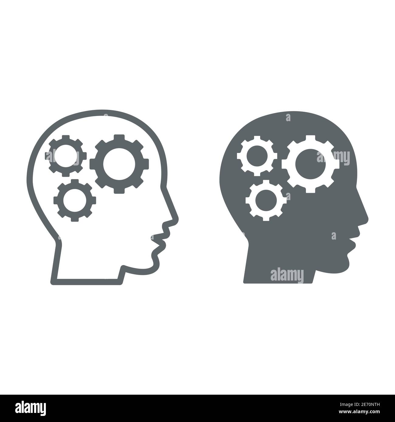 Gears in head line and solid icon, idea and innovation concept, human ...