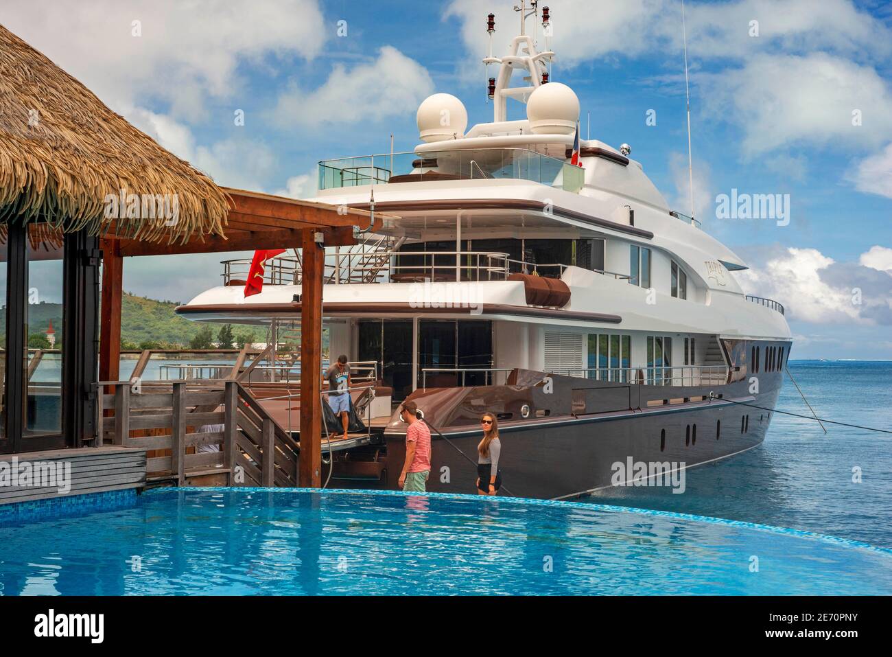 February 2020 - Private ship anchored in the coast near Bora Bora ...