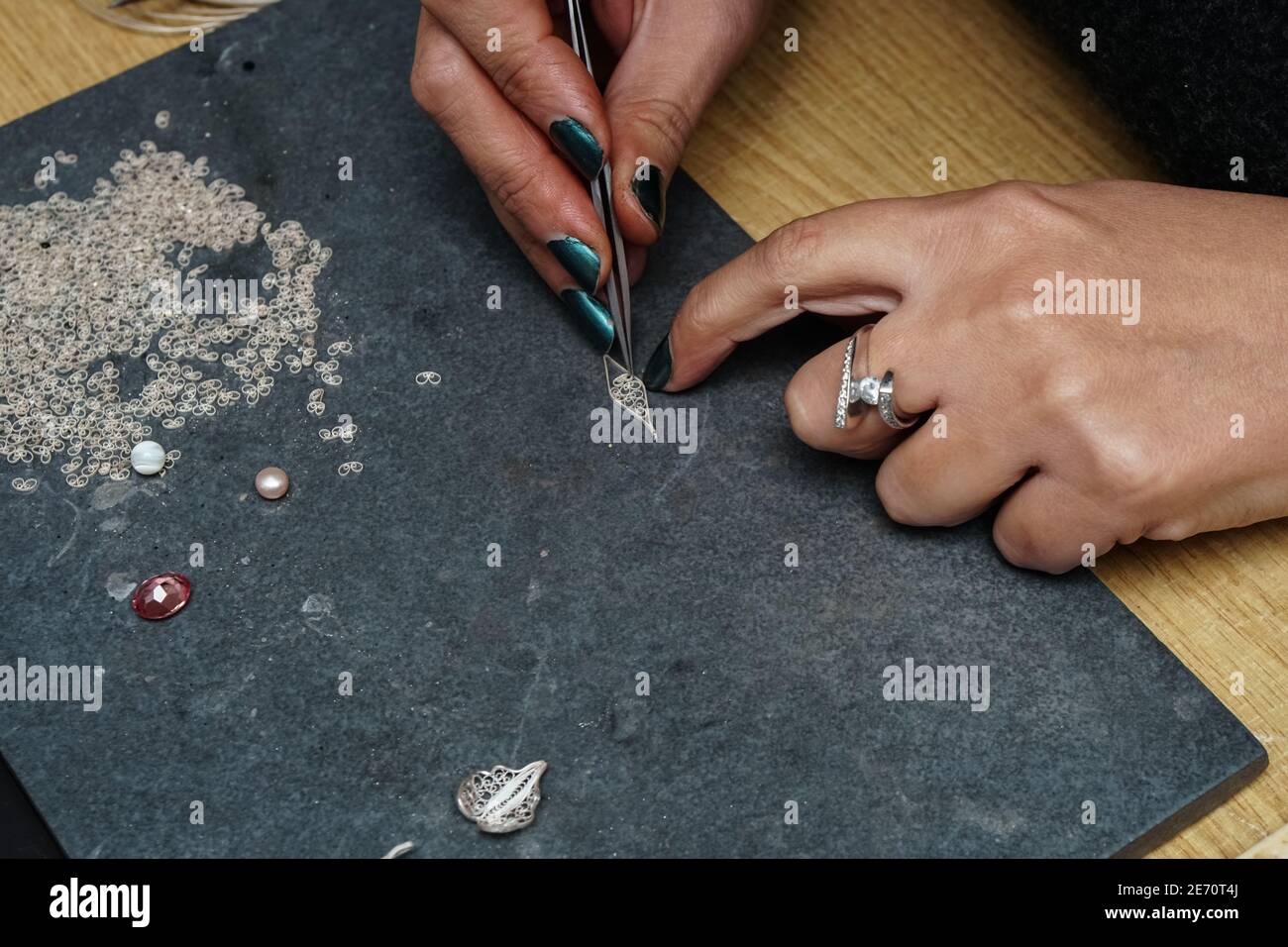Process of making silver filigree. Production and making manufacturing ...