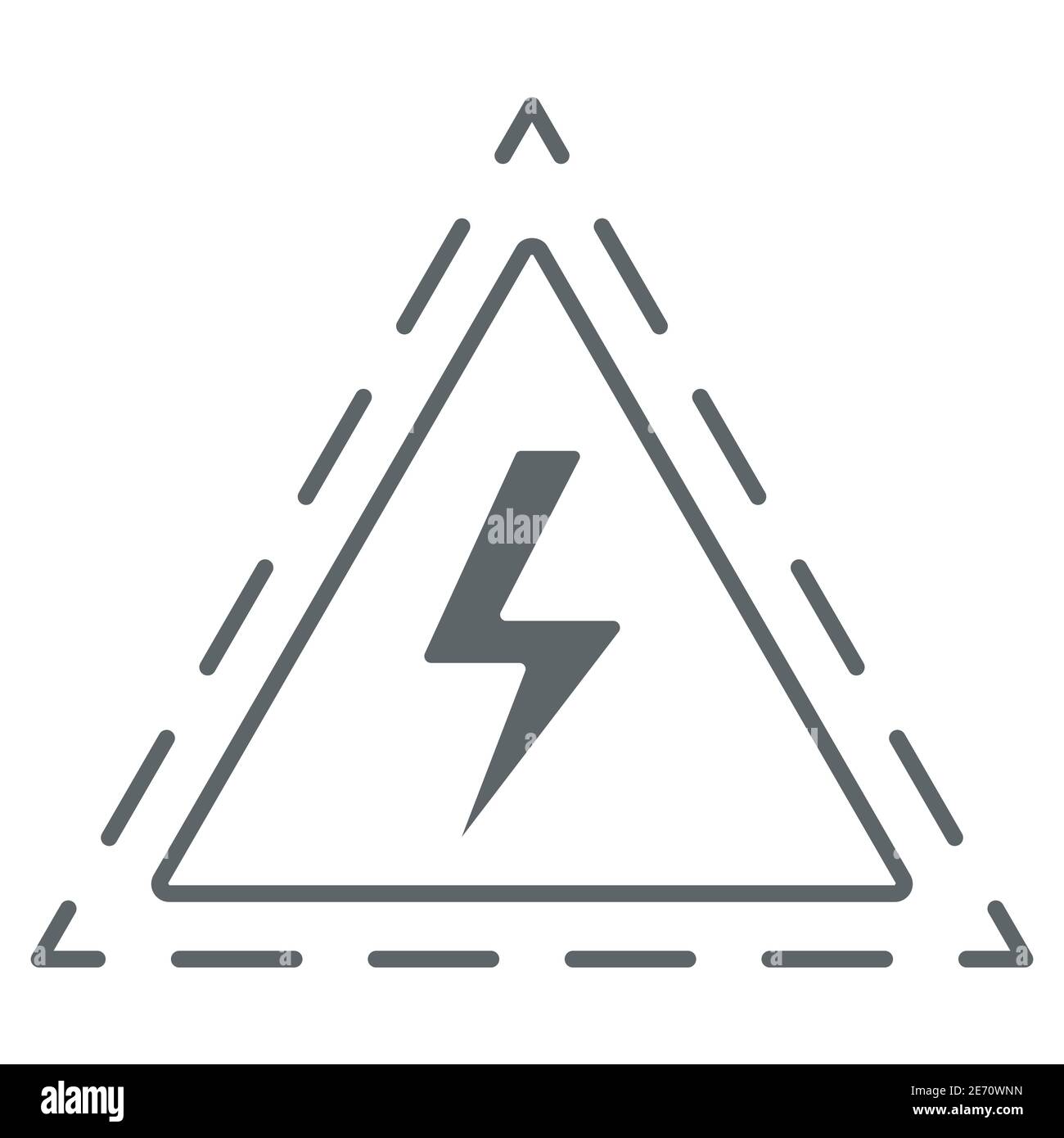 Triangle with lightning thin line icon, science concept, Danger high ...
