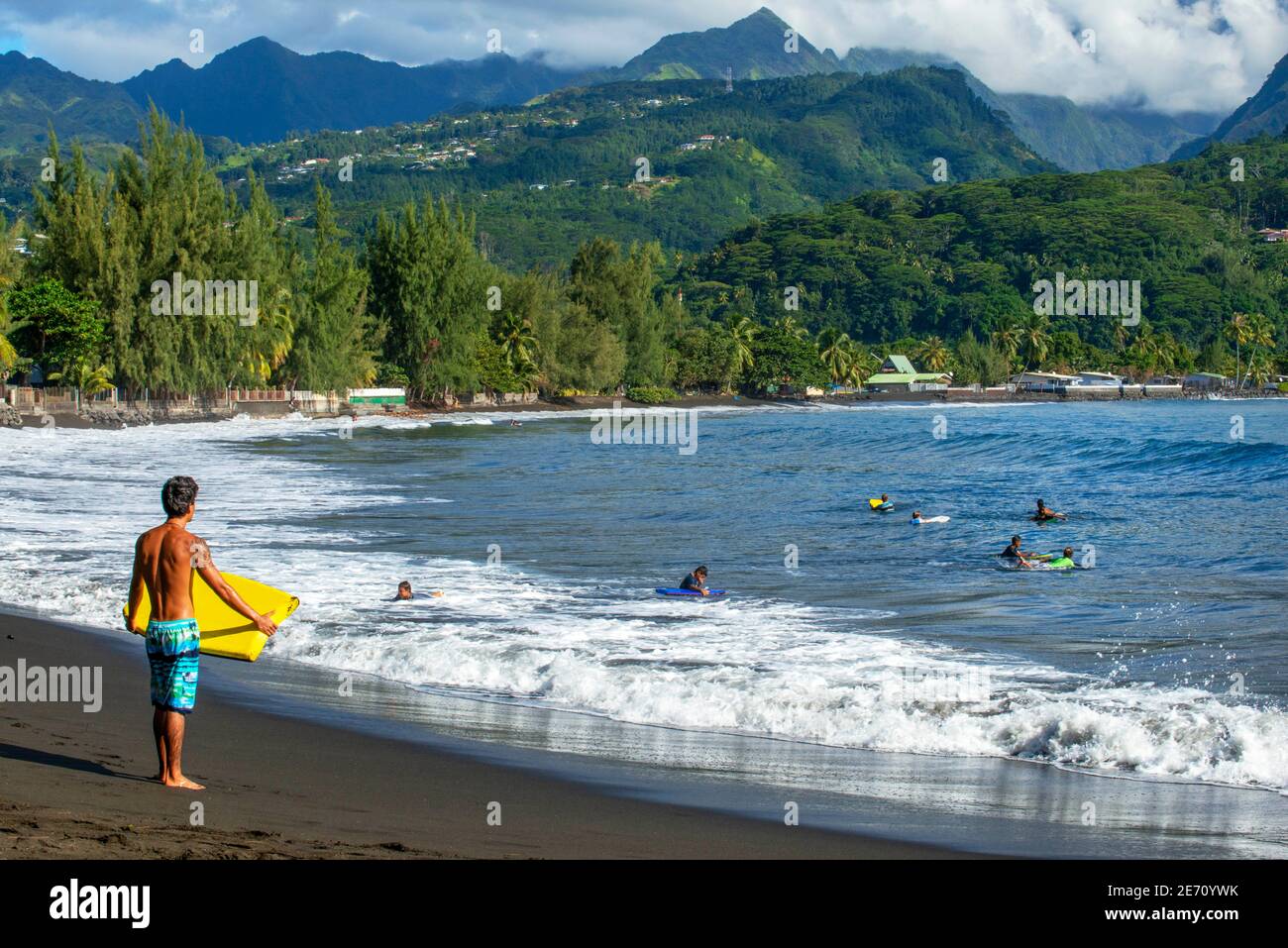 February 2020 - Surfers at Beach with black sand on Pointe Venus ...