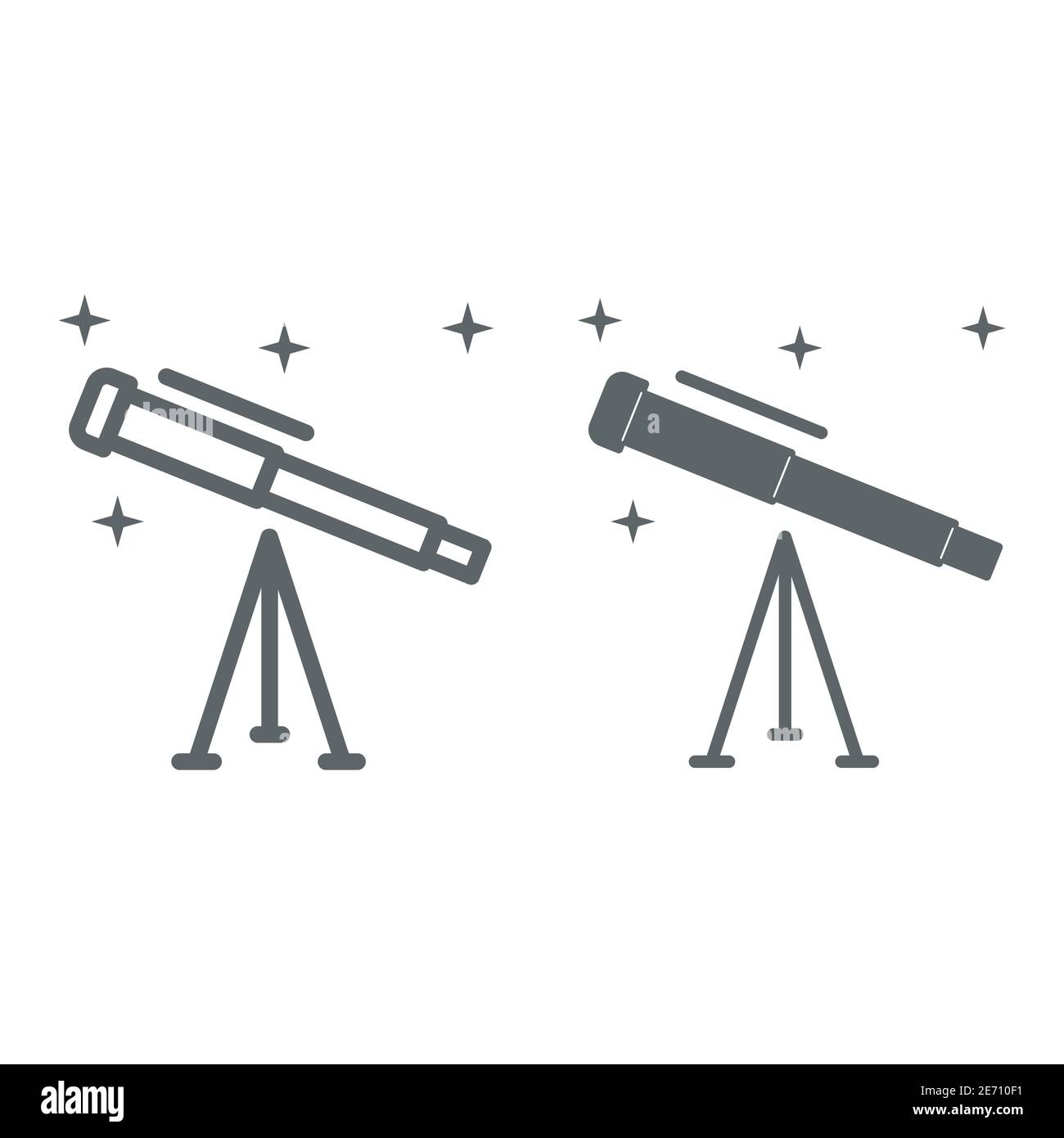 Telescope line and solid icon, science concept, Space research optical ...