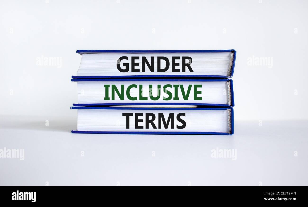 Gender inclusive terms symbol. Books with words 'Gender inclusive terms ...