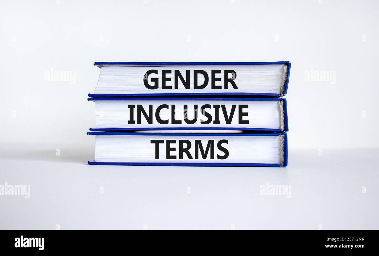 Gender inclusive terms symbol. Books with words 'Gender inclusive terms ...