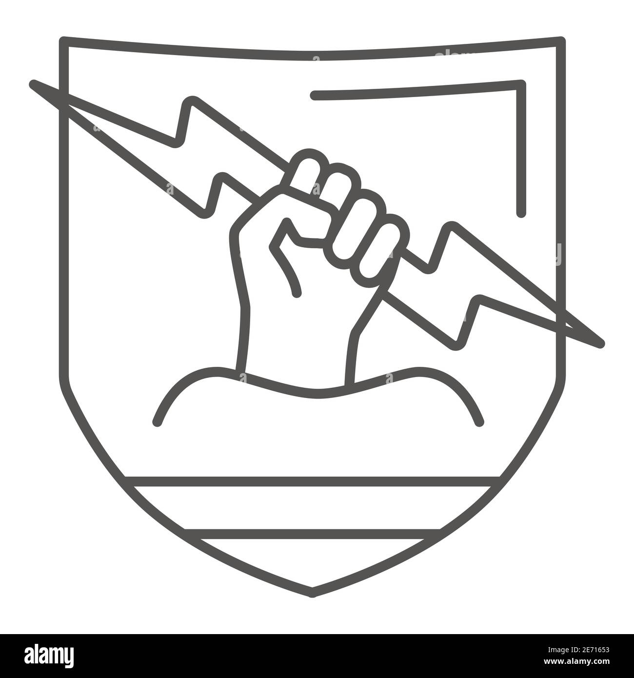 Raised fist and lightning thin line icon, Black lives matter concept ...