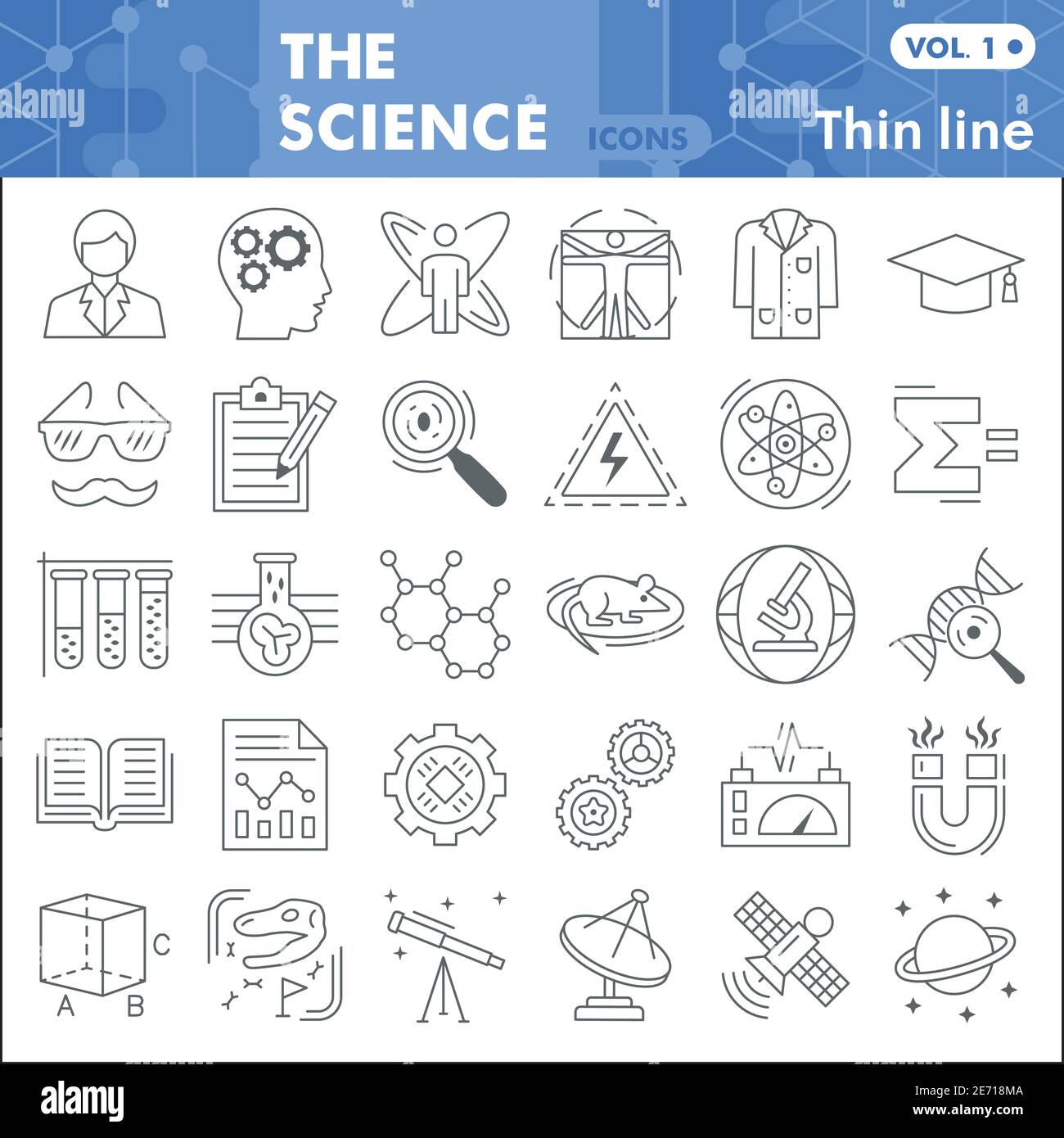 Science thin line icon set, Chemistry symbols collection or sketches ...
