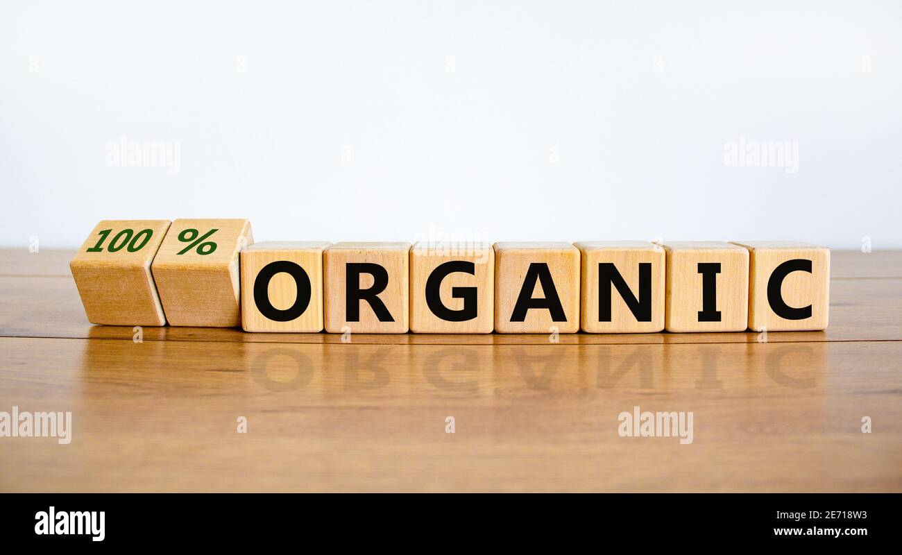 100 percent organic symbol. Fliped wooden cubes and changed words ...