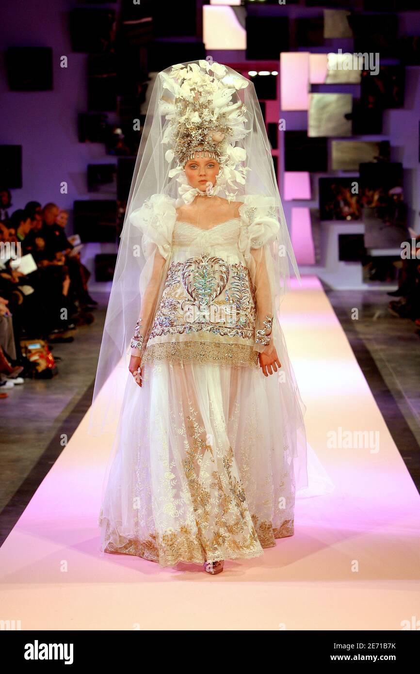 A model displays a creation by Christian Lacroix for his Haute-Couture ...