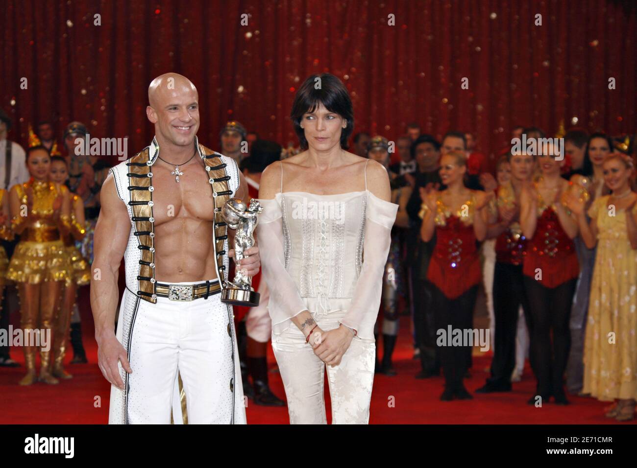 Encho receives a silver clown trophy from Princess Stephanie of Monaco ...