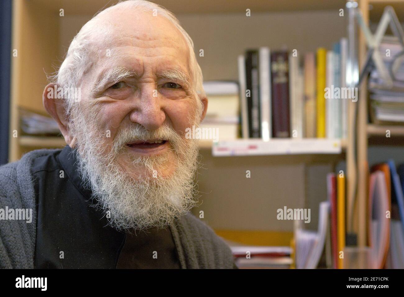 French catholic priest Abbe Pierre poses at home in Alfortville, near ...