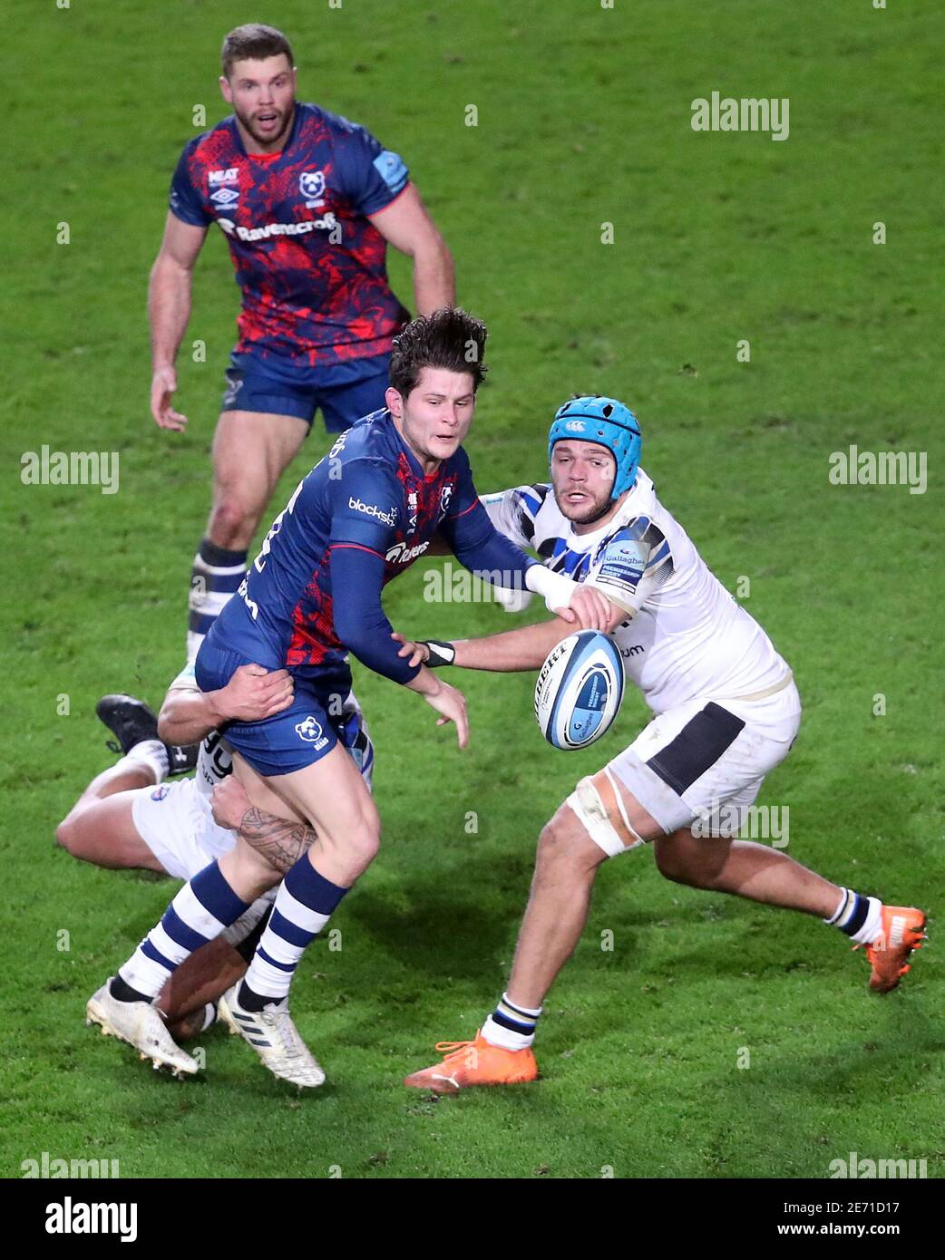 Bristol's Piers O'Conor is tackled by Bath's Zach Mercer (right) during ...