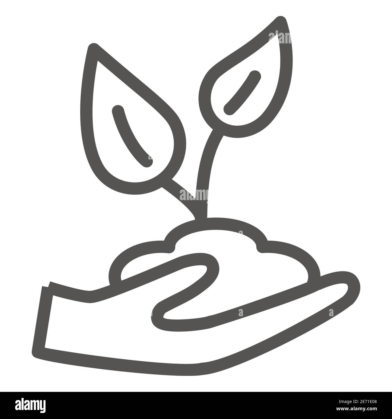 Hand holding soil with plant line icon, Garden and gardening concept ...