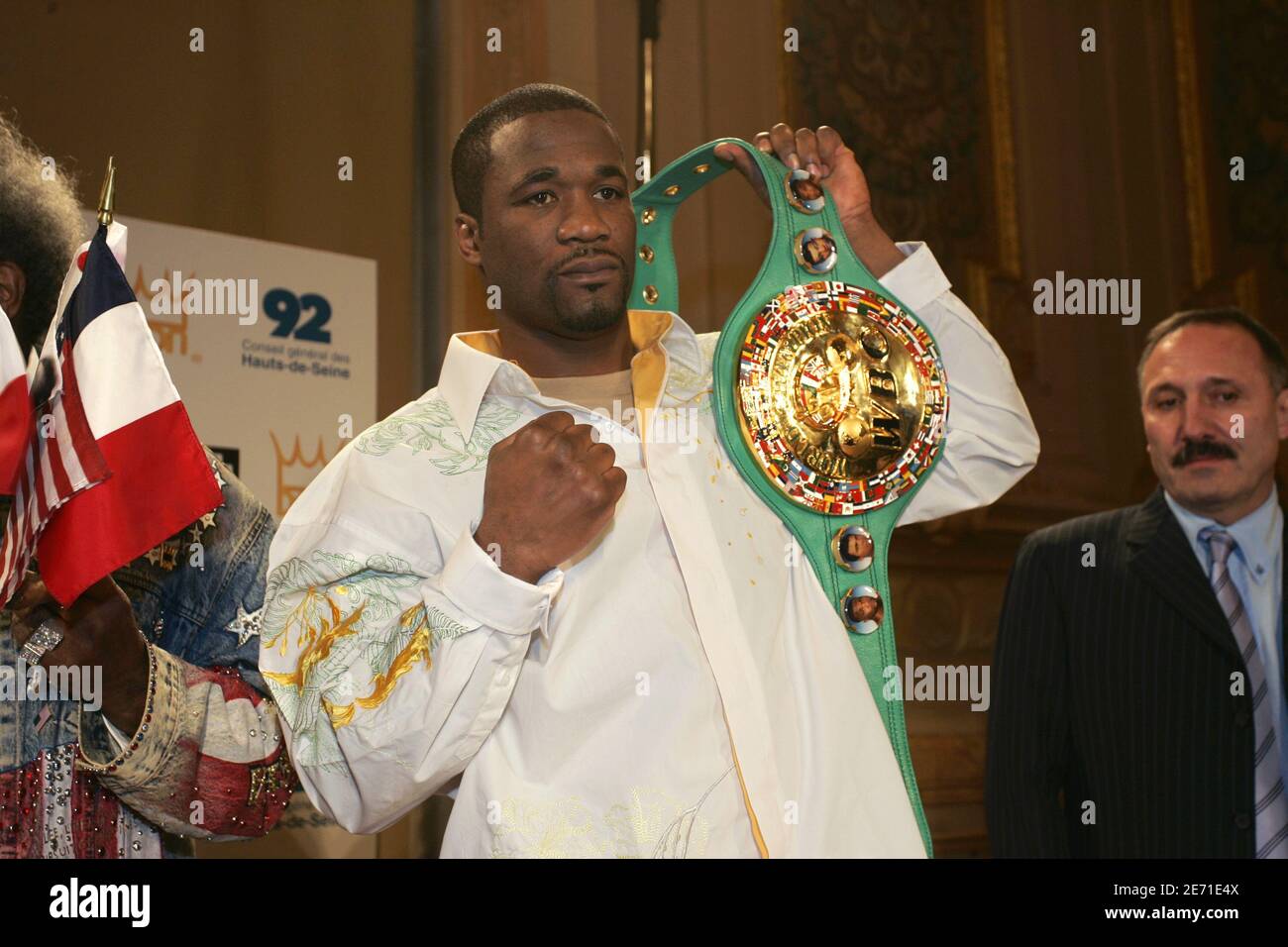 Jamaican boxer O'Neil Bell during a press conference held in Levallois ...