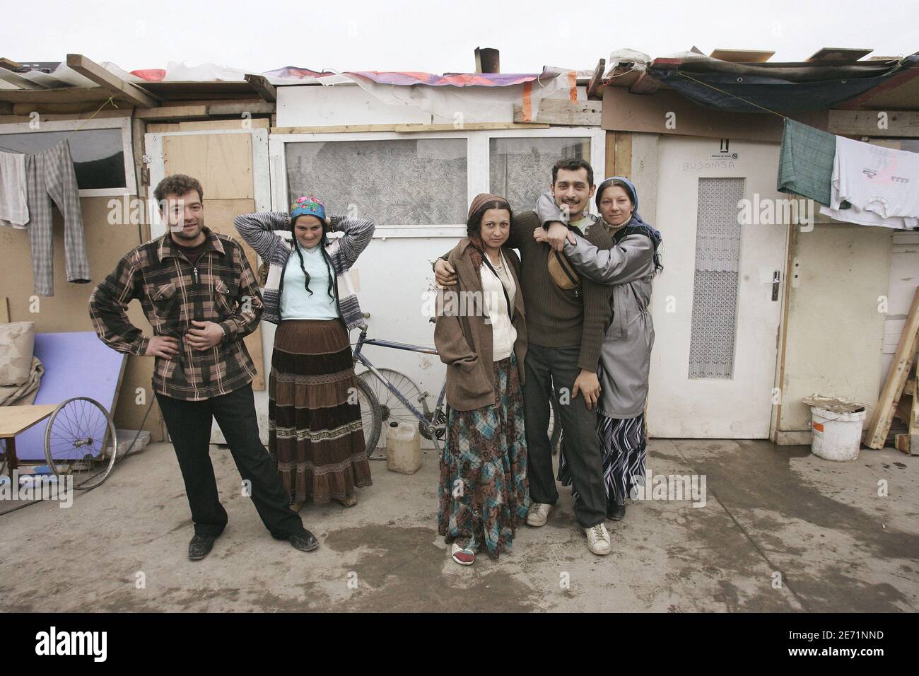Romanian gypsy (roms) families live in new shanty towns in the northern ...
