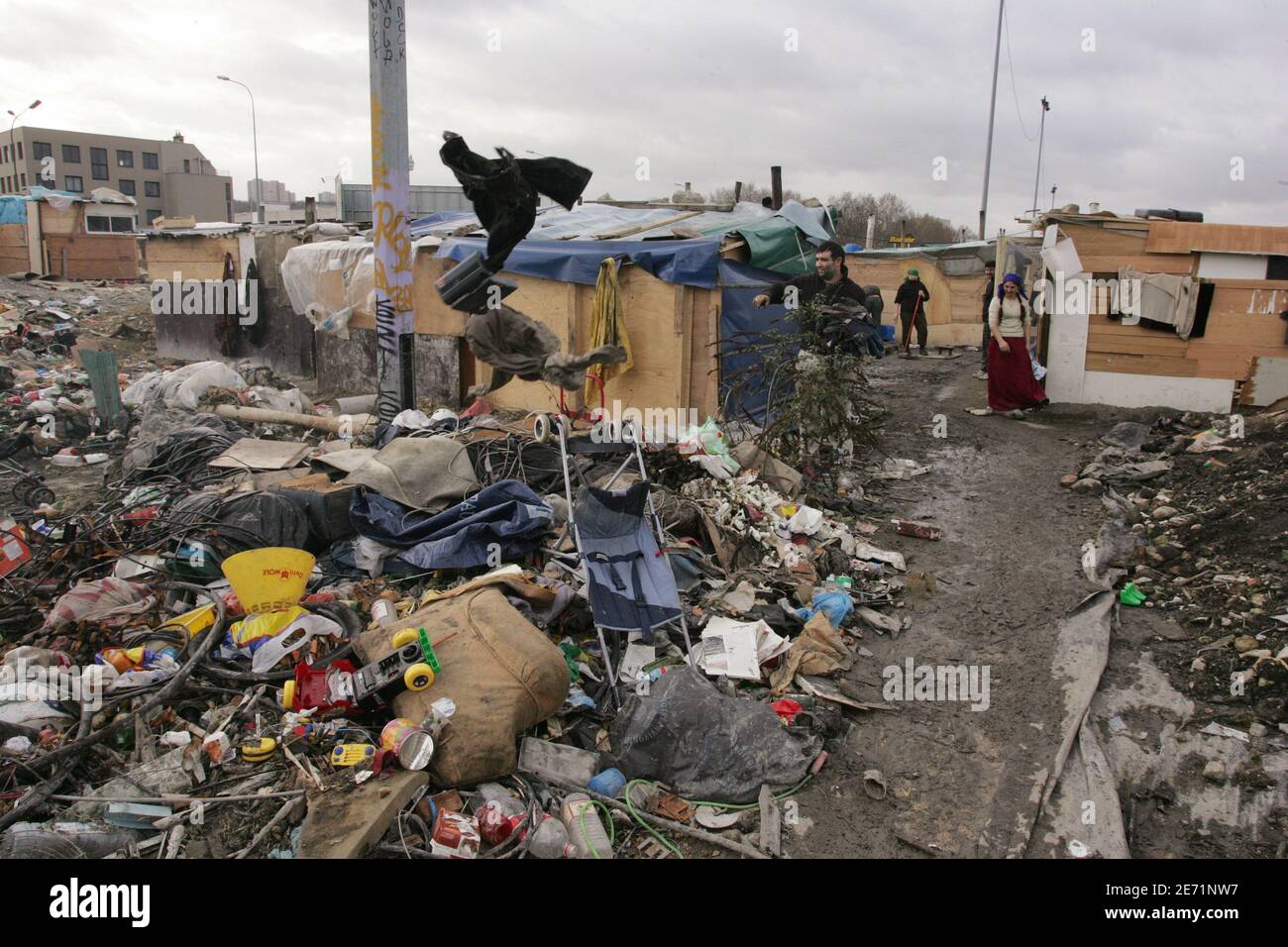 Romanian gypsy (roms) families live in new shanty towns in the northern ...