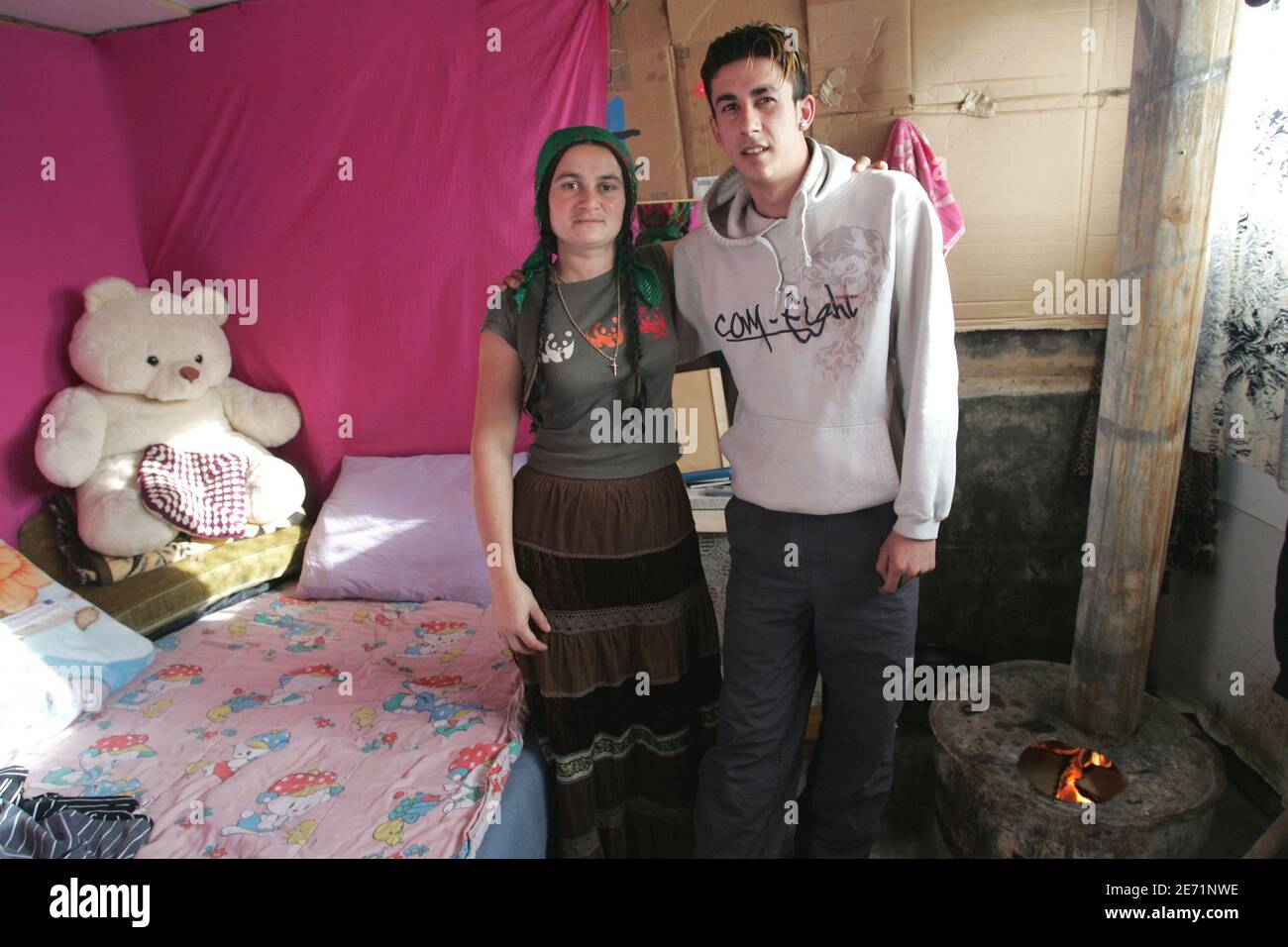 Romanian gypsy (roms) families live in new shanty towns in the northern ...
