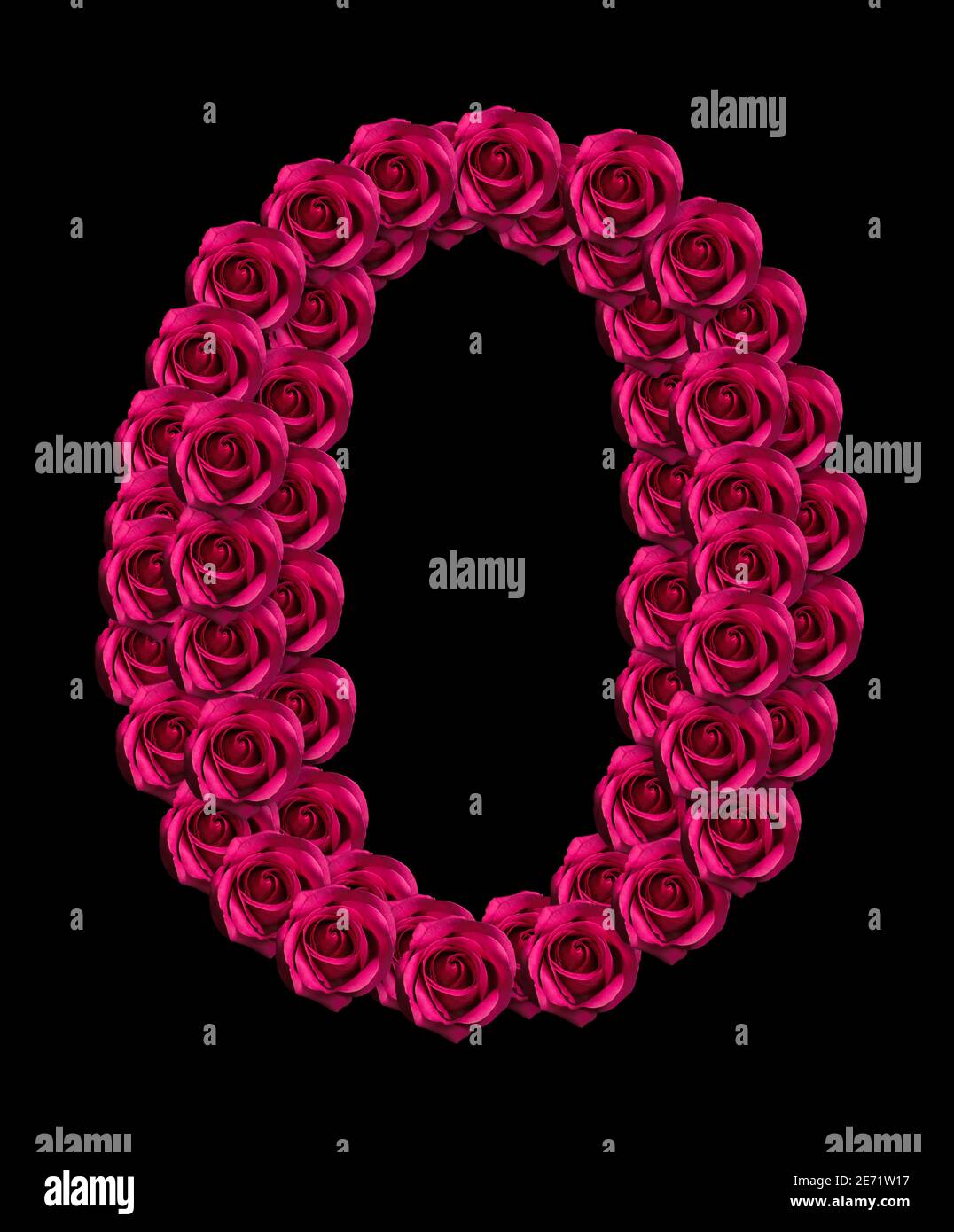 love concept image of number 0 made of pink roses isolated on black ...