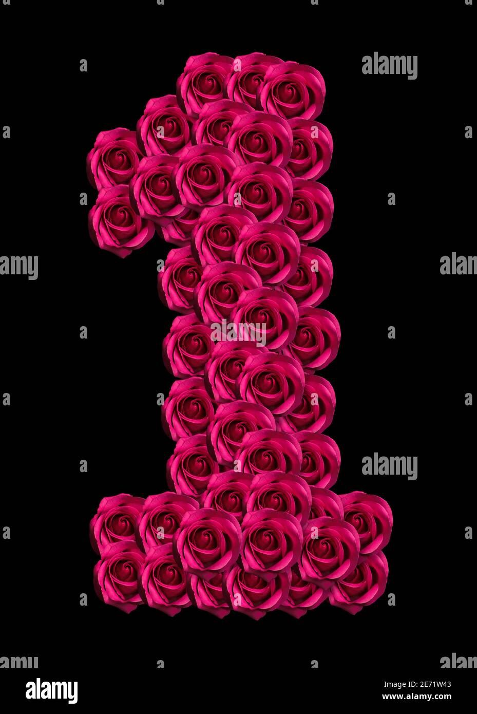 love concept image of number 1 made of pink roses isolated on black ...