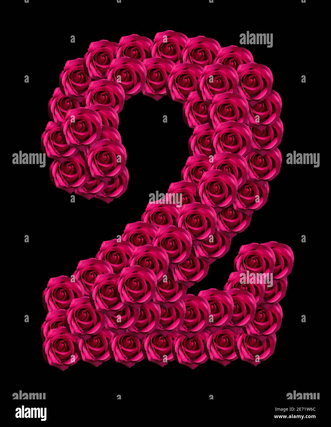 love concept image of number 2 made of pink roses isolated on black ...