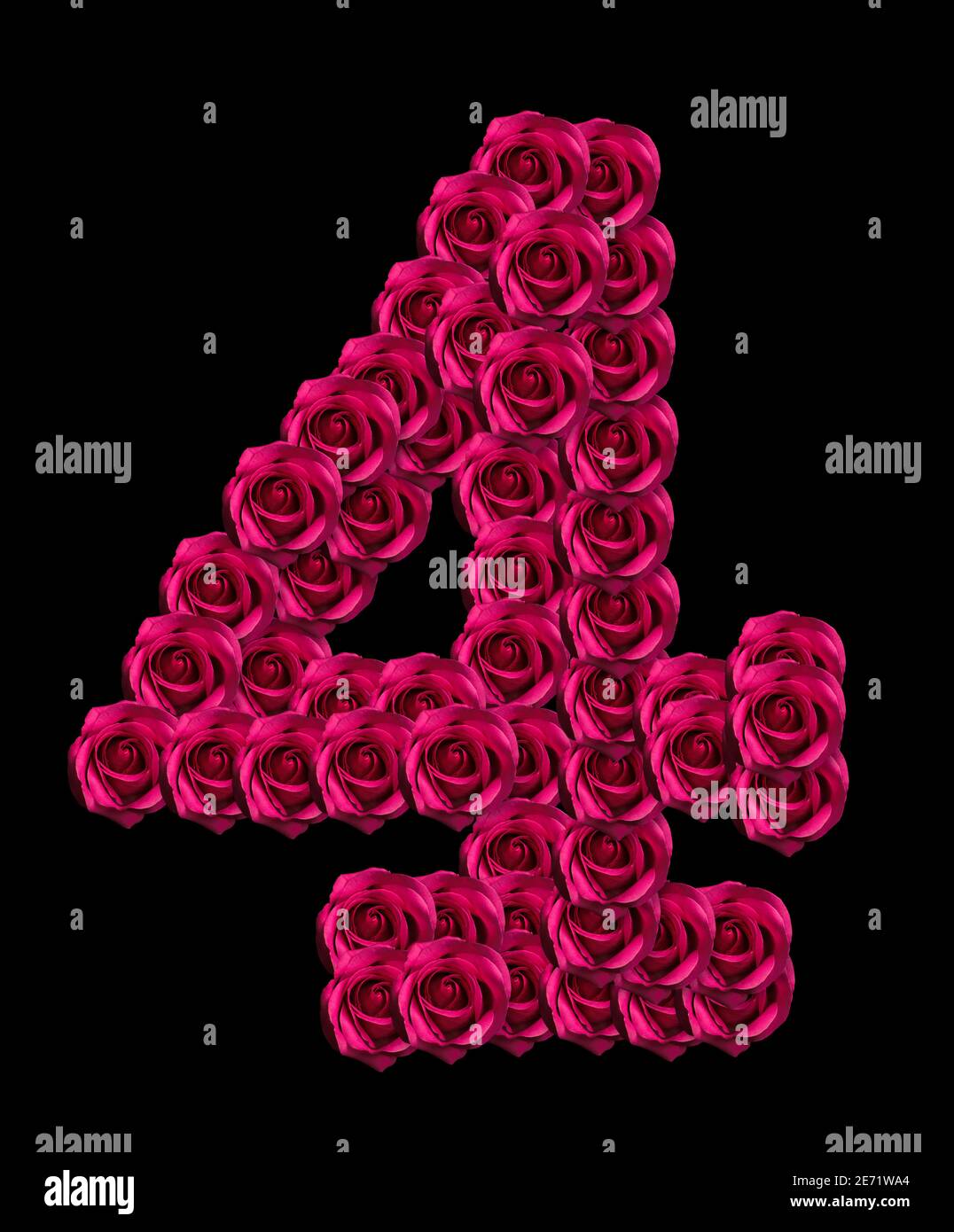 love concept image of number 4 made of pink roses isolated on black ...