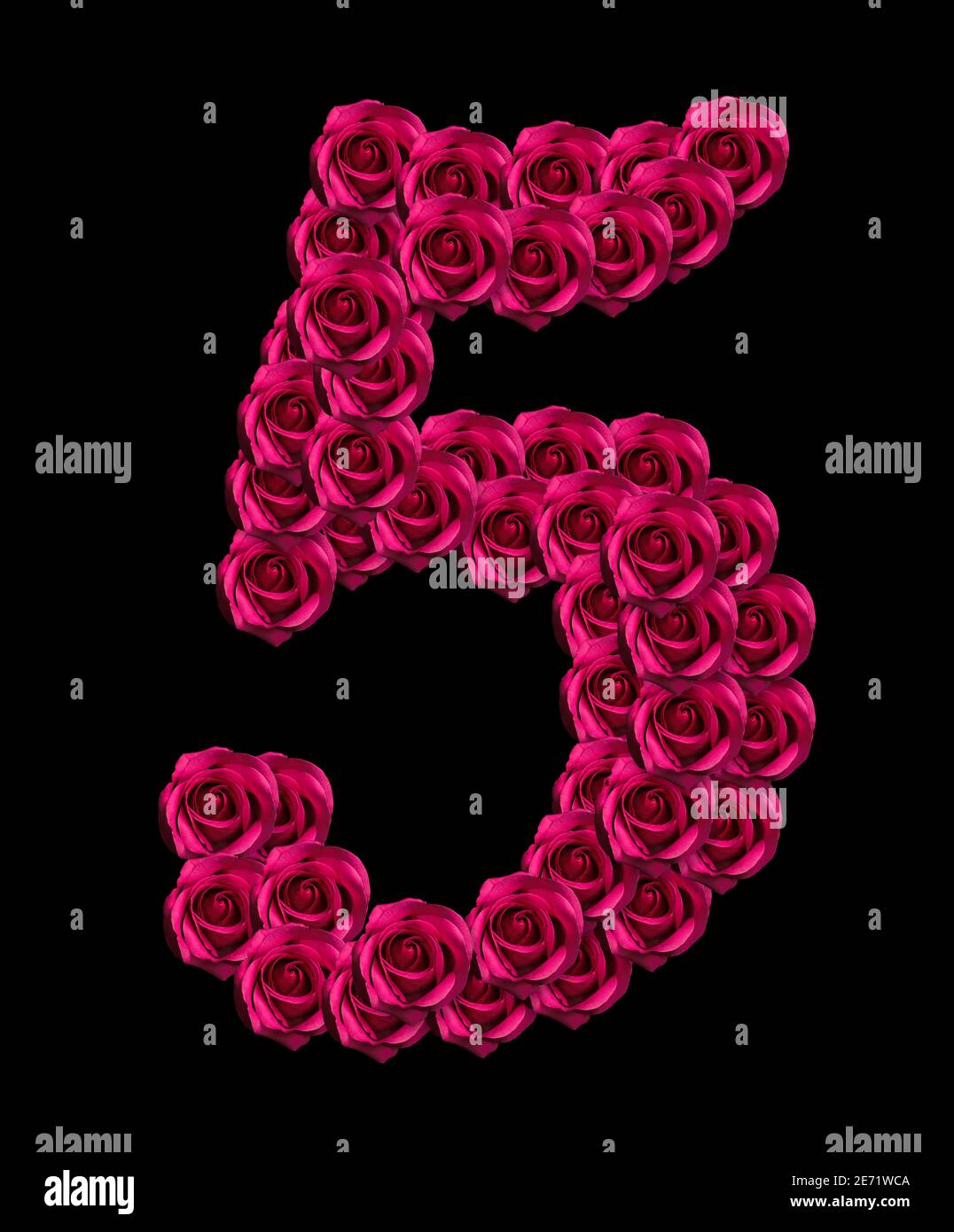love concept image of number 5 made of pink roses isolated on black ...