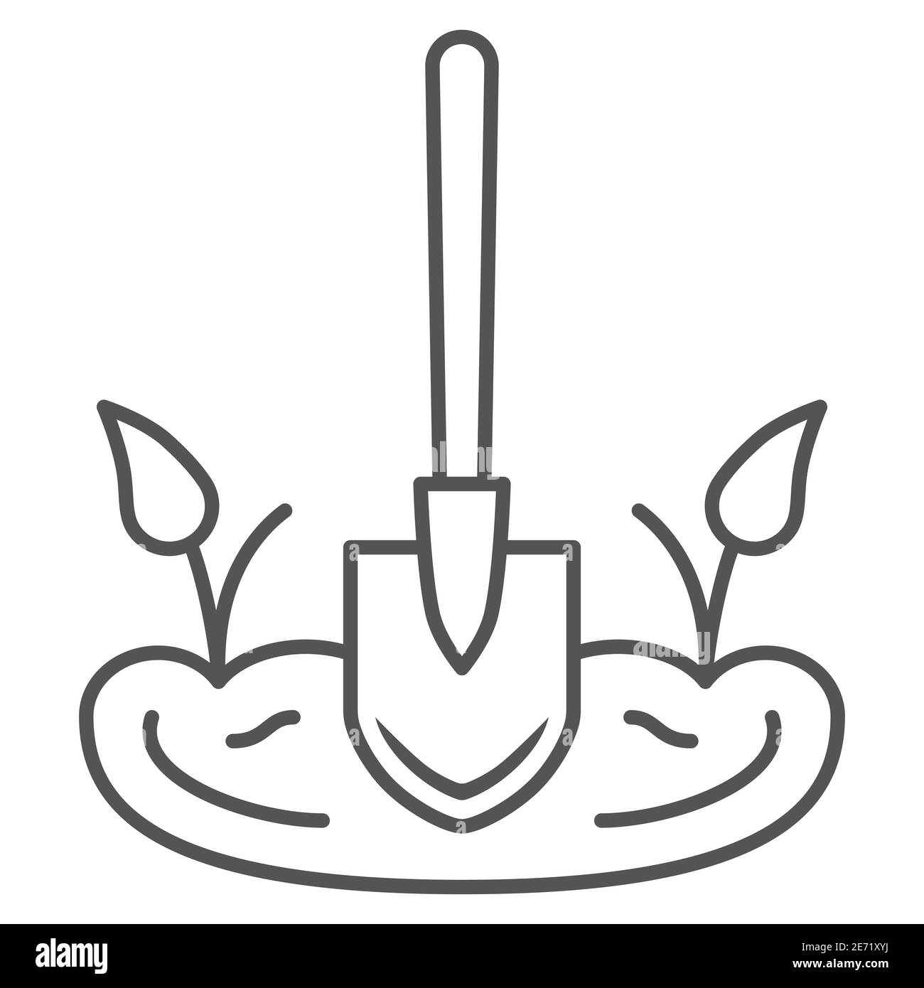 Shovel in soil thin line icon, Garden and gardening concept, Gardening ...