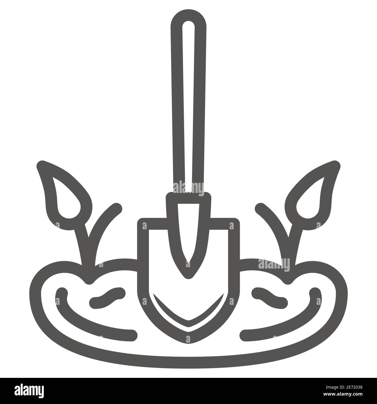 Shovel in soil line icon, Garden and gardening concept, Gardening tool ...