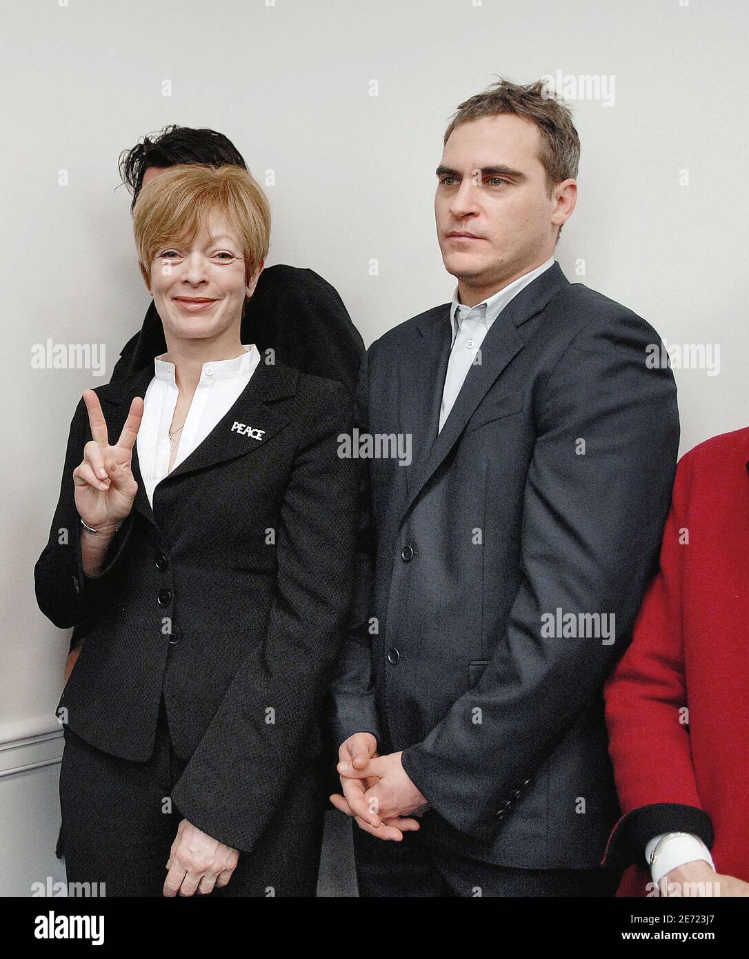 Actors Joaquin Phoenix and Frances Fisher hold a news conference to ...