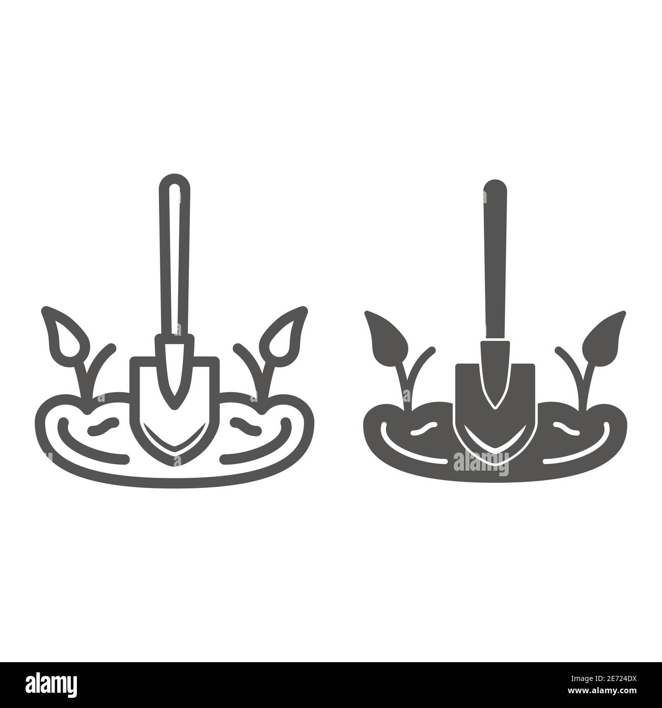 Shovel in soil line and solid icon, Garden and gardening concept ...