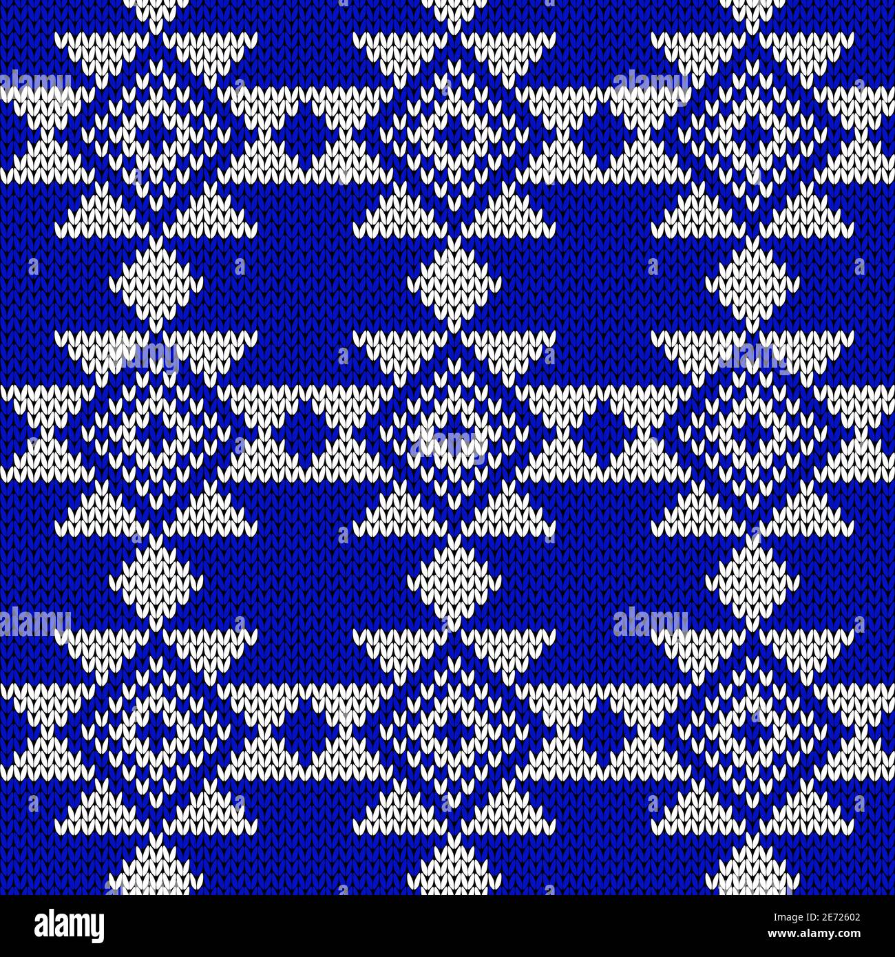 Seamless knitting contrast ornate in blue and white colors, vector ...