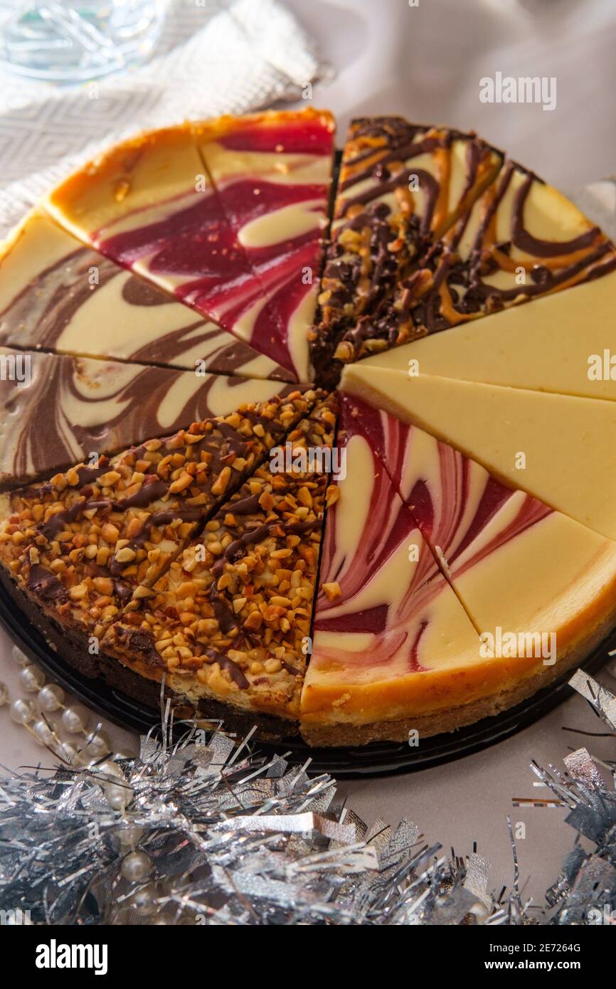 Fancy dessert cheesecake sampler party wheel with tinsel decoration ...
