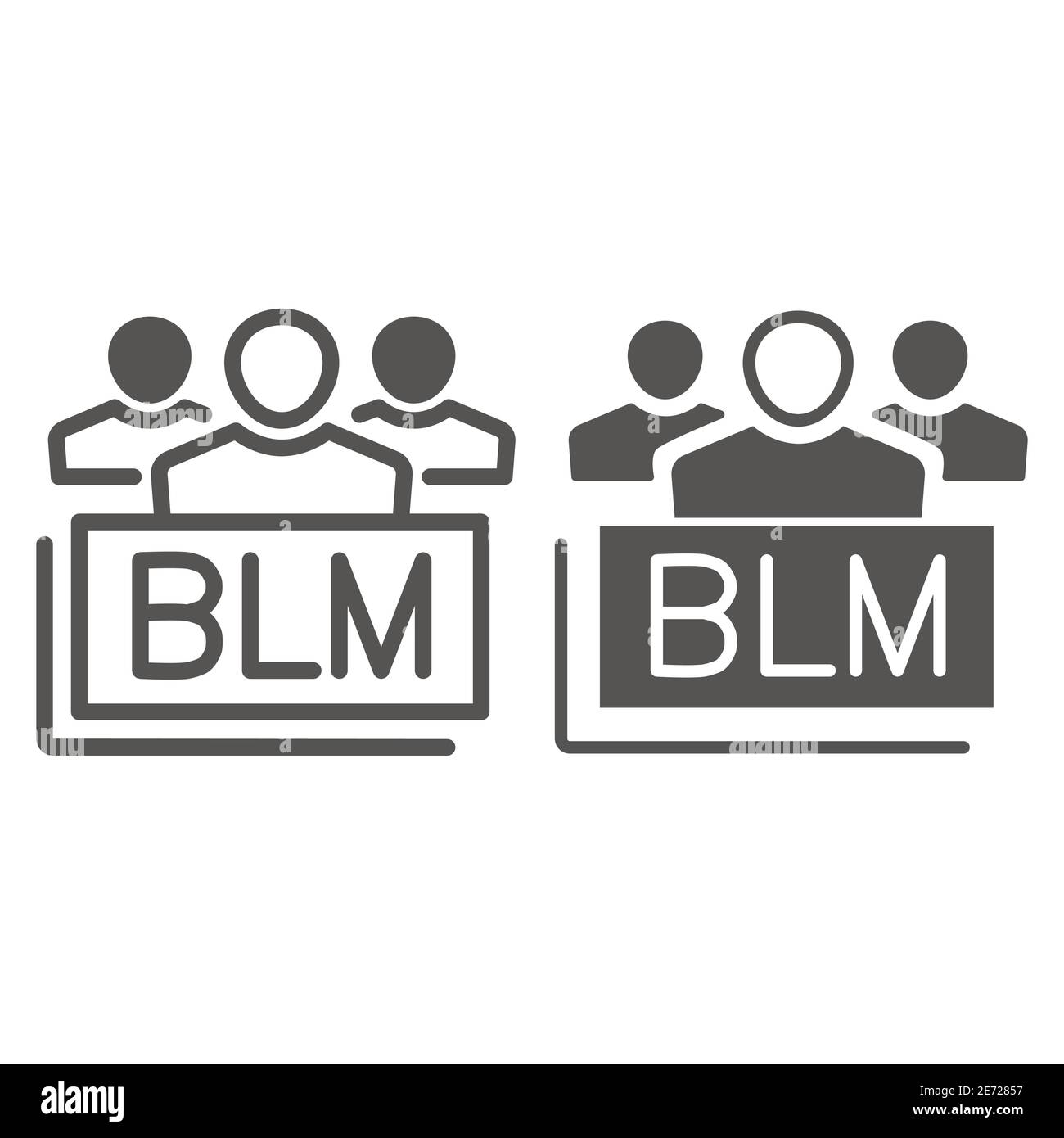 Group of people with BLM text line and solid icon, Black lives matter ...