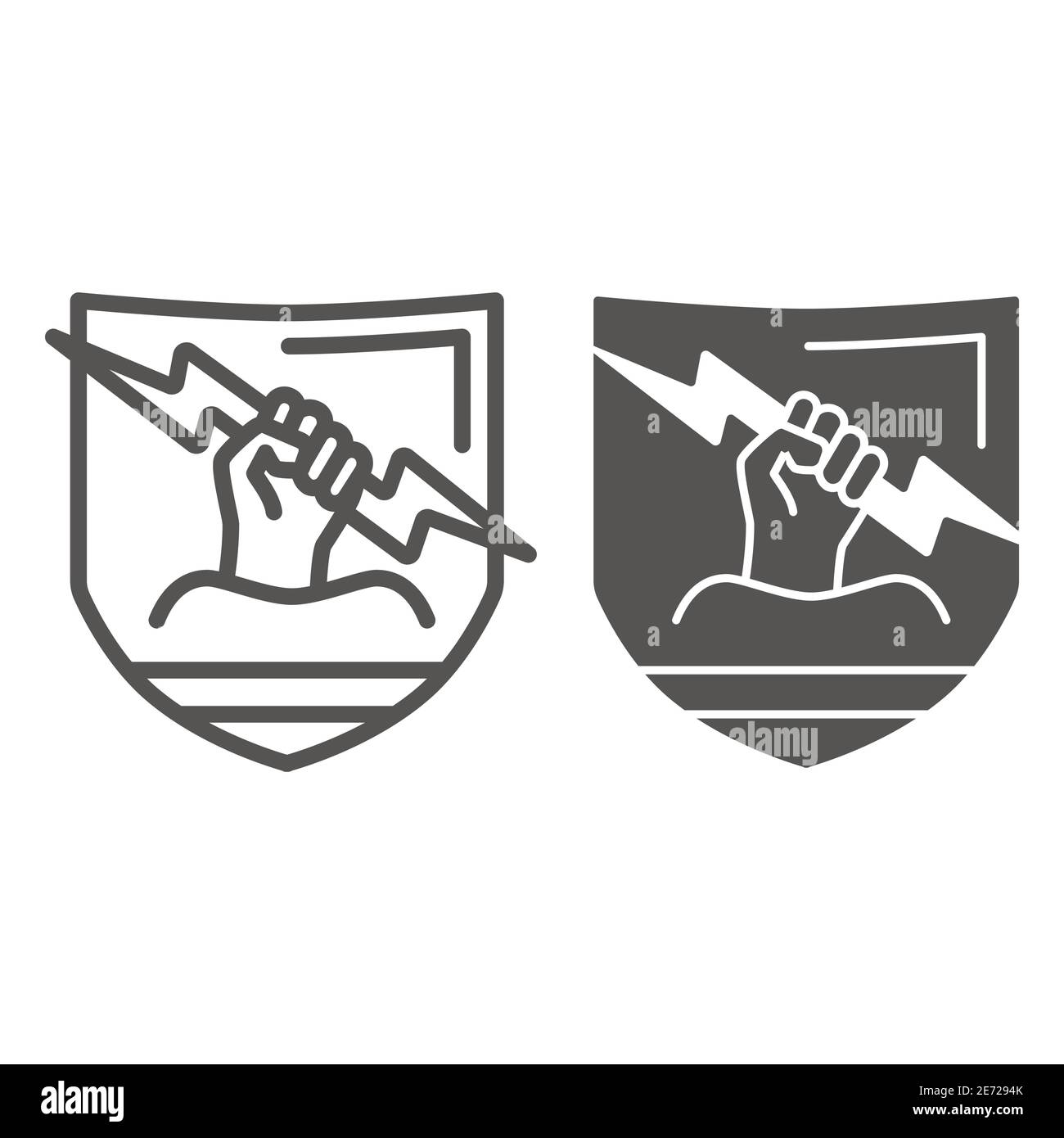 Raised fist and lightning line and solid icon, Black lives matter ...