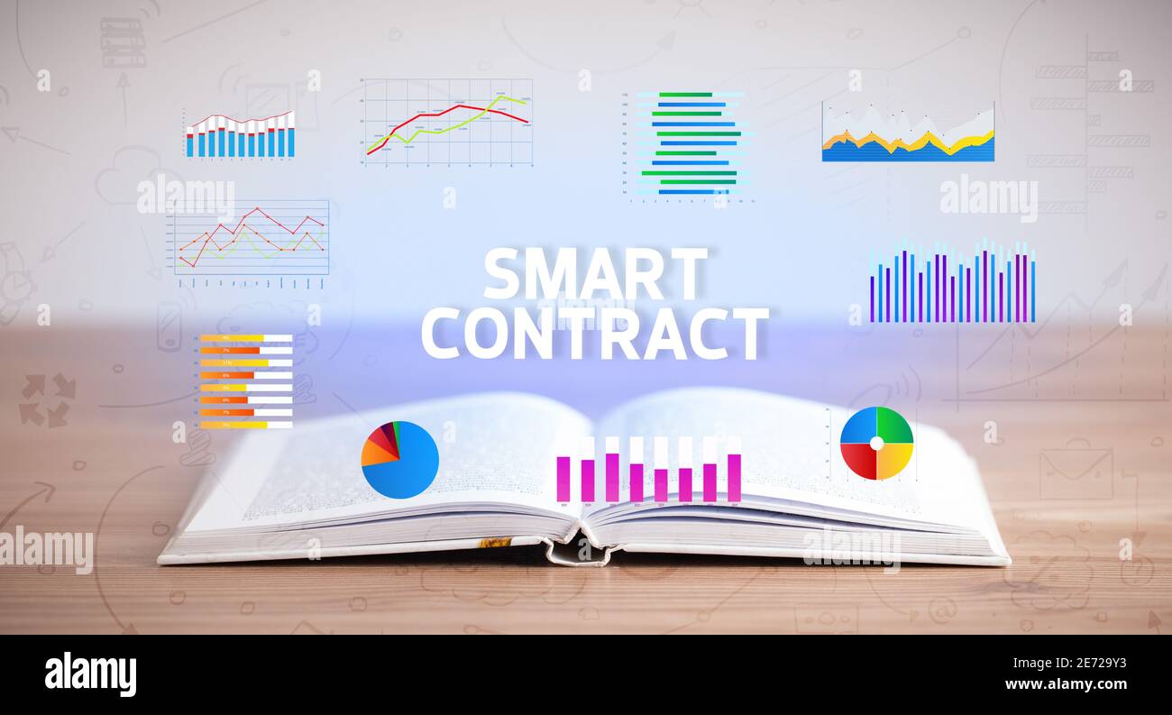 Open book with SMART CONTRACT inscription, new business concept Stock ...
