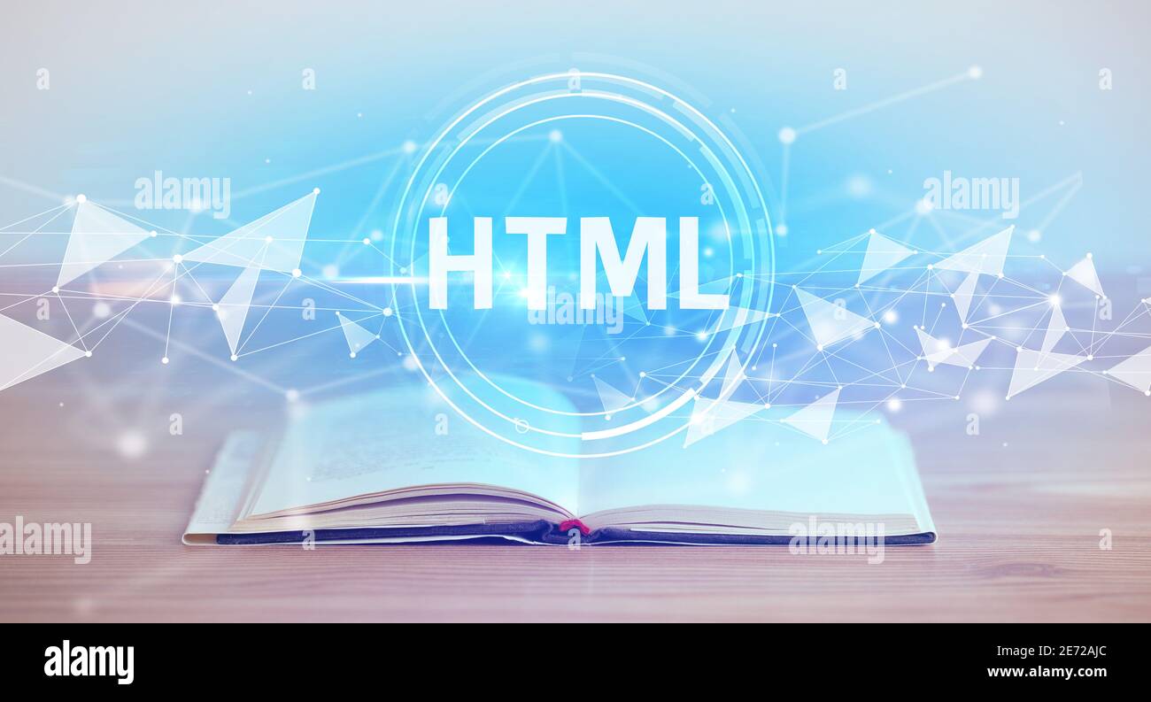 Open book with HTML abbreviation, modern technology concept Stock Photo ...