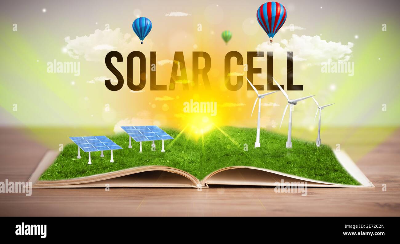 Open book with SOLAR CELL inscription, renewable energy concept Stock ...