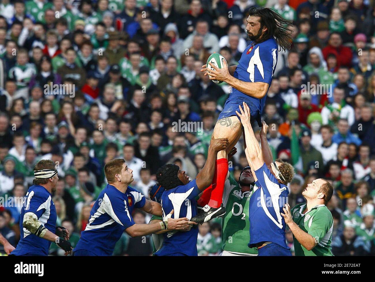 France's Sebastien Chabal catches the ball from a line out during the ...