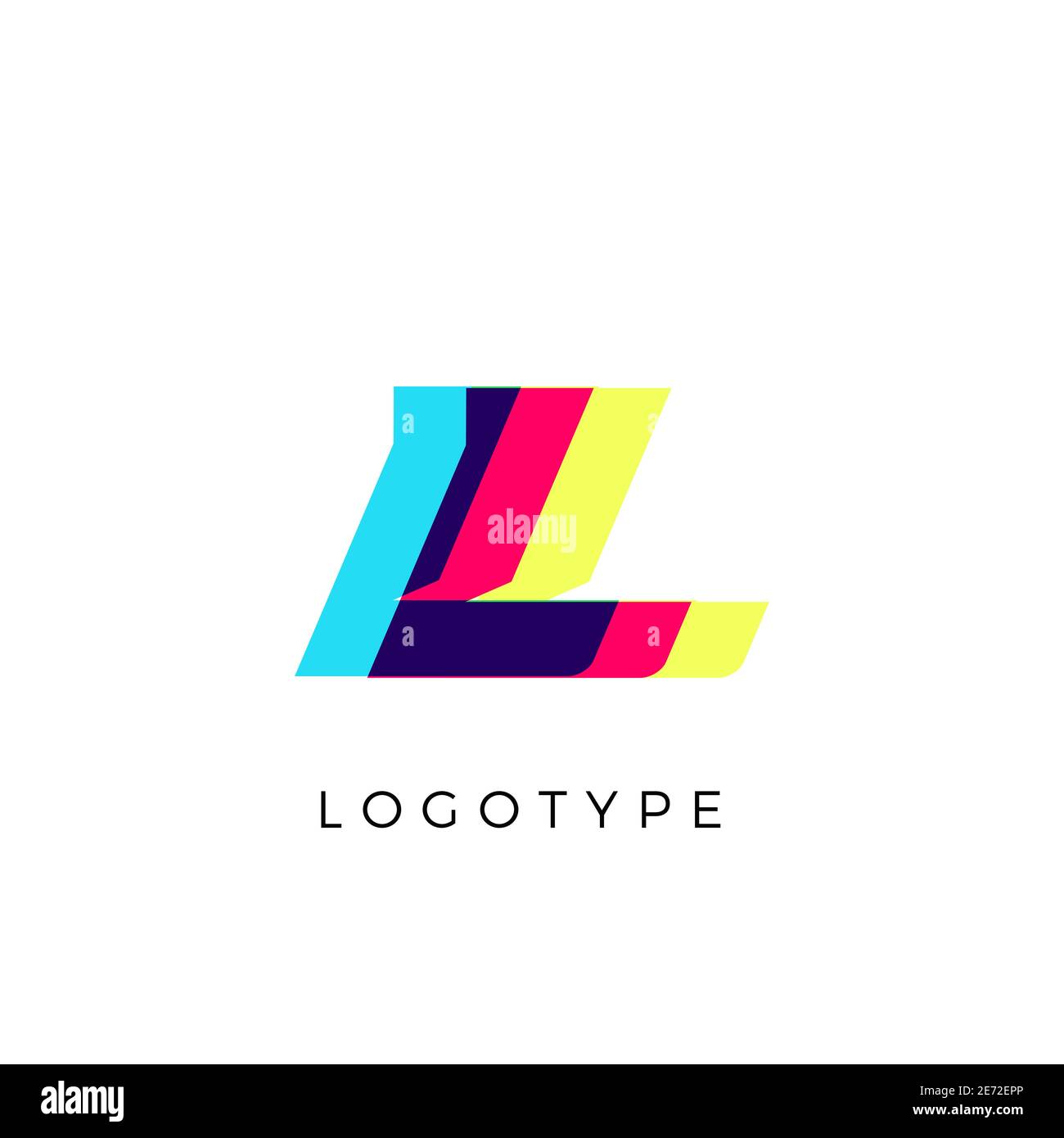 Glitch effect letter L, colored spectrum overlay effect. Vector slant ...
