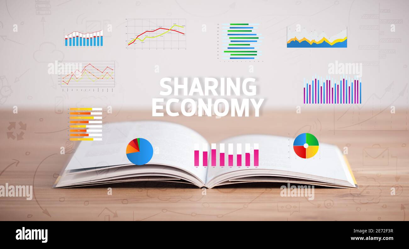 Open book with SHARING ECONOMY inscription, new business concept Stock ...