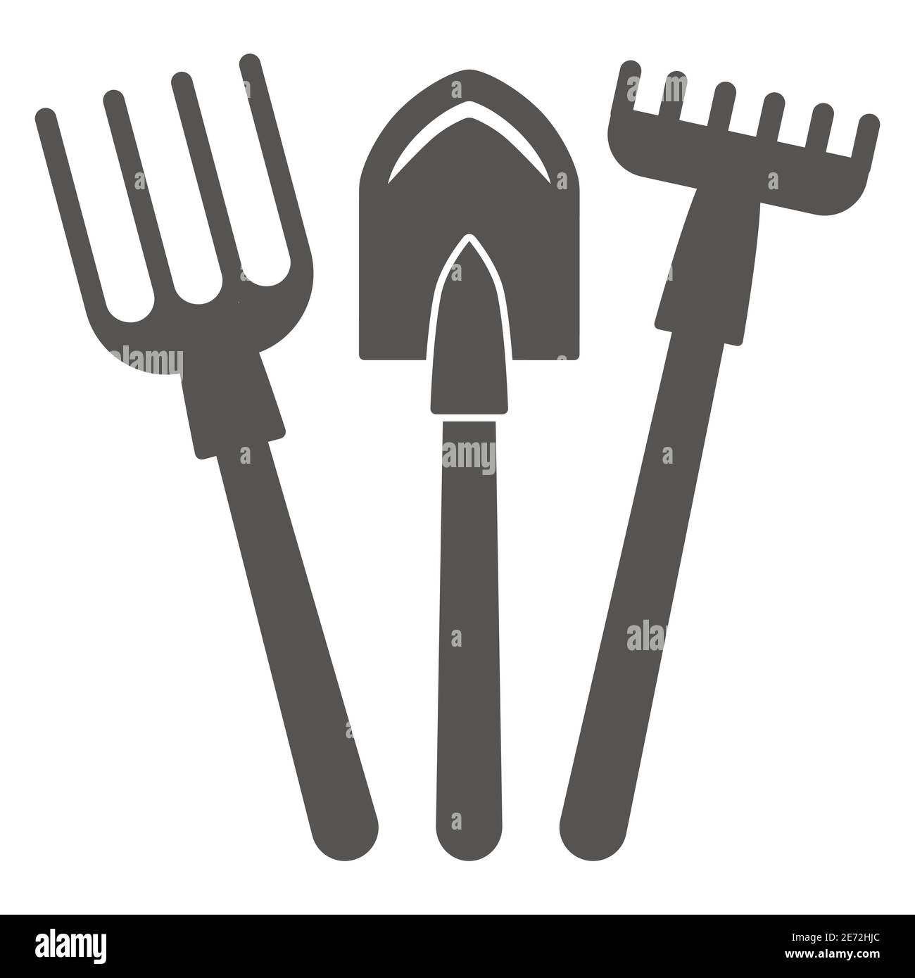 Fork, shovel, rake solid icon, gardening concept, set of hand garden ...